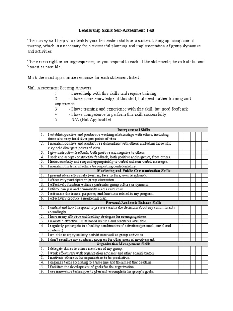 Leadership Skills Self Assessment | PDF | Decision Making | Educational ...