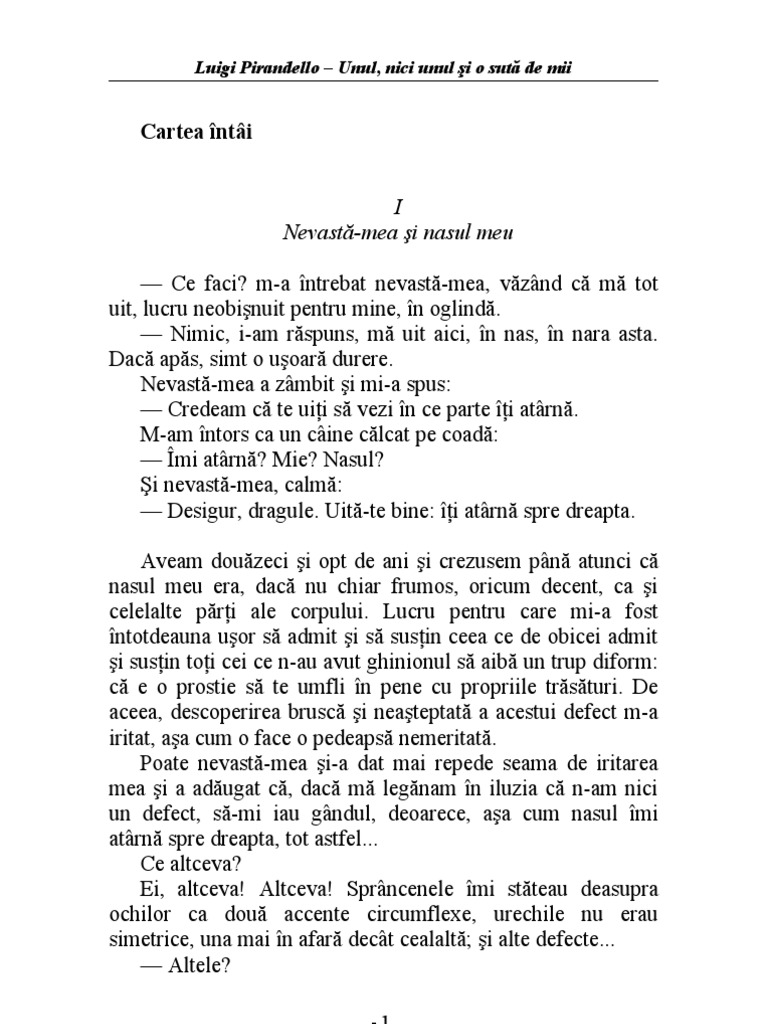 Luigi Pirandello - Unul, Nici Unul Si o Suta de Mii | PDF