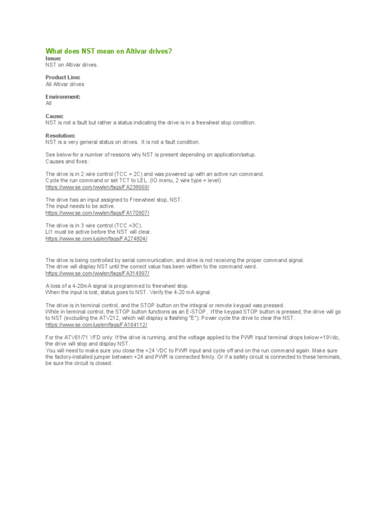 What Does NST Mean On Altivar Drives | PDF | Business