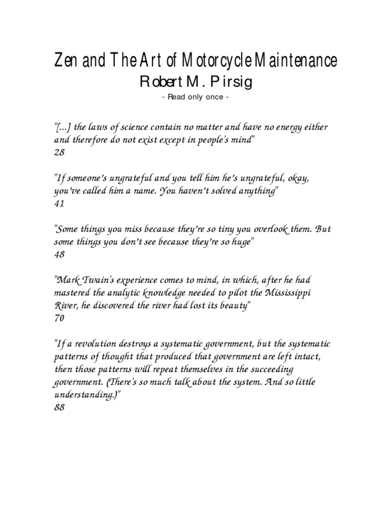 Zen and The Art of Motorcycle Maintenance: Robert M. Pirsig | PDF ...