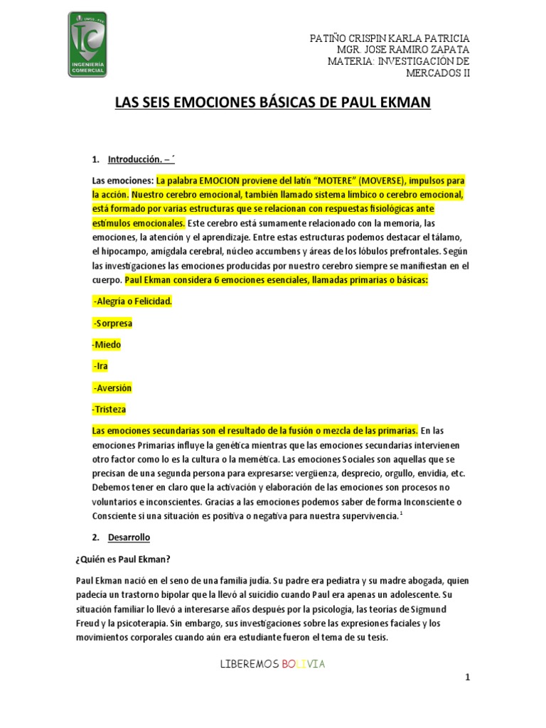 Las Seis Emociones De Paul Ekman Pdf Las Emociones Cerebro