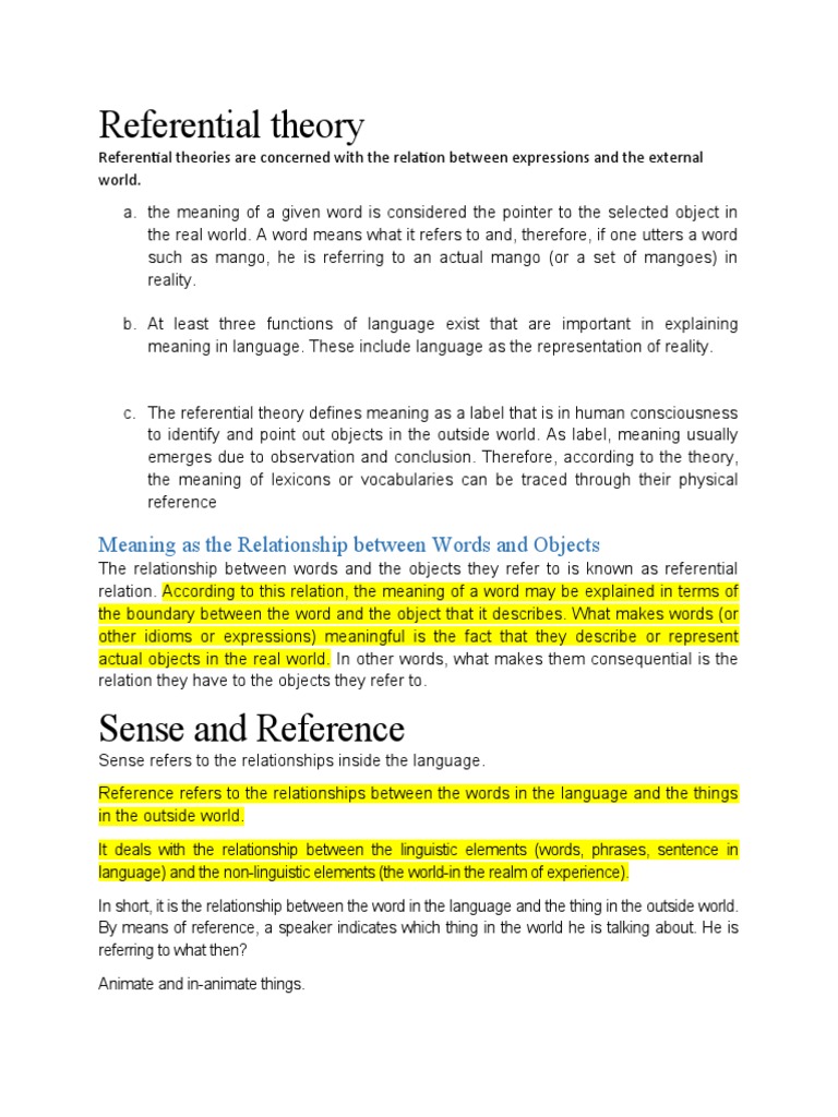 Referential Theory: Meaning As The Relationship Between Words and ...