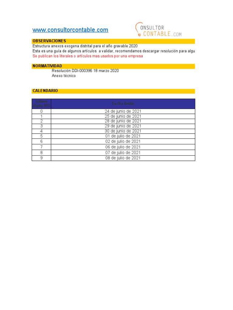 Exógena Distrital Bogotá 2020: Guía NIT SHD | PDF | Cartón | Papel