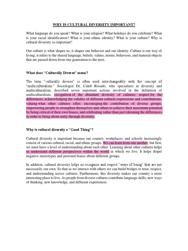 Why Is Cultural Diversity Important? | PDF | Multiculturalism ...