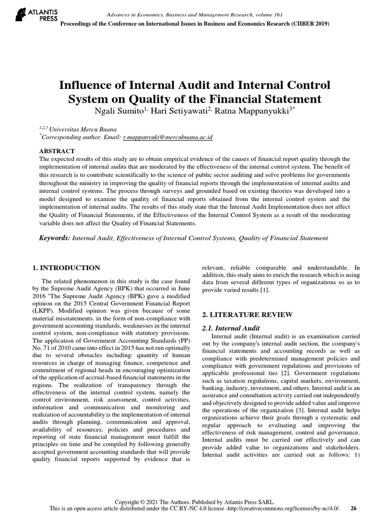 Influence of Internal Audit and Internal Control System On Quality of ...