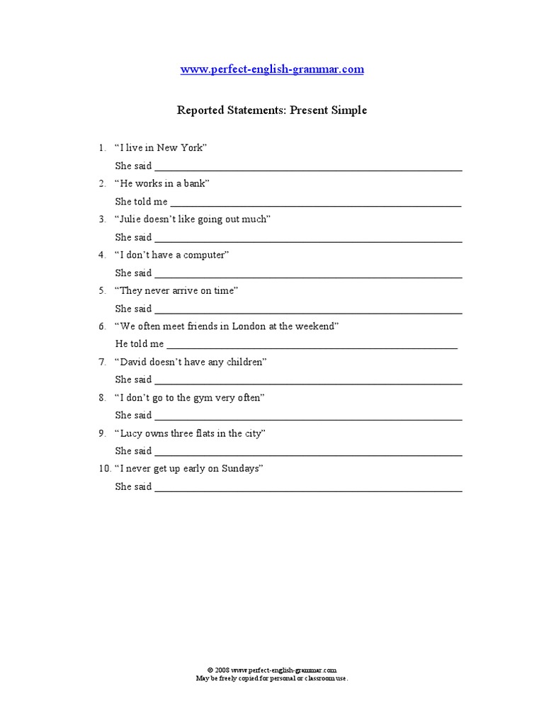 Reported Statements Present Simple 2 | PDF