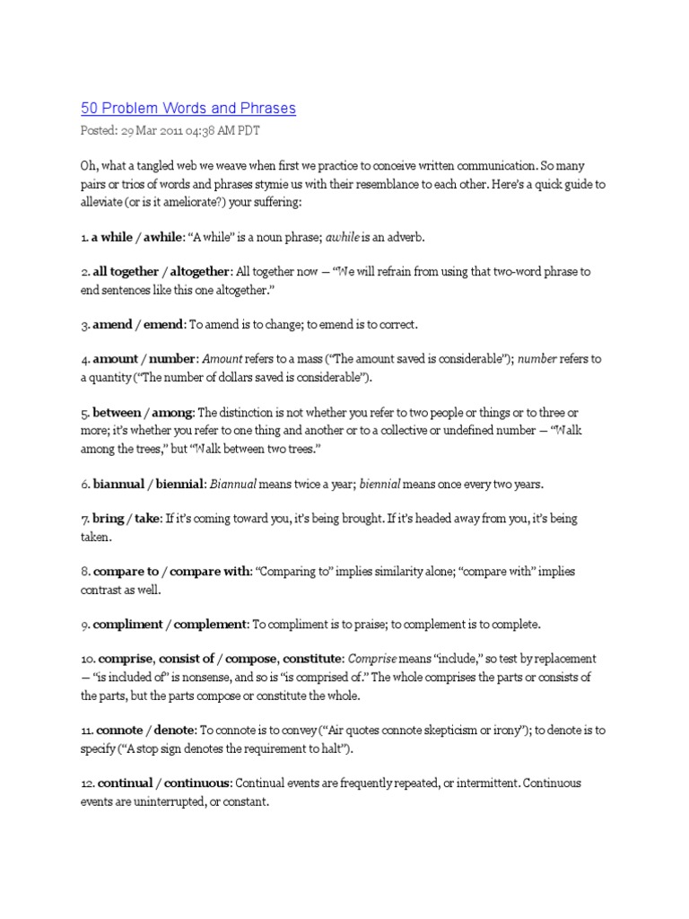 Commonly Confused Words Guide | PDF | Phrase | Defamation