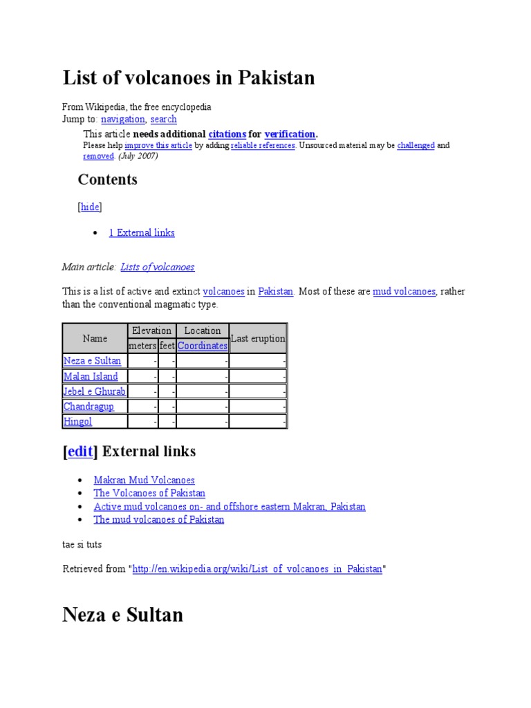 List of Volcanoes in Pakistan | PDF | Geology | Physical Geography