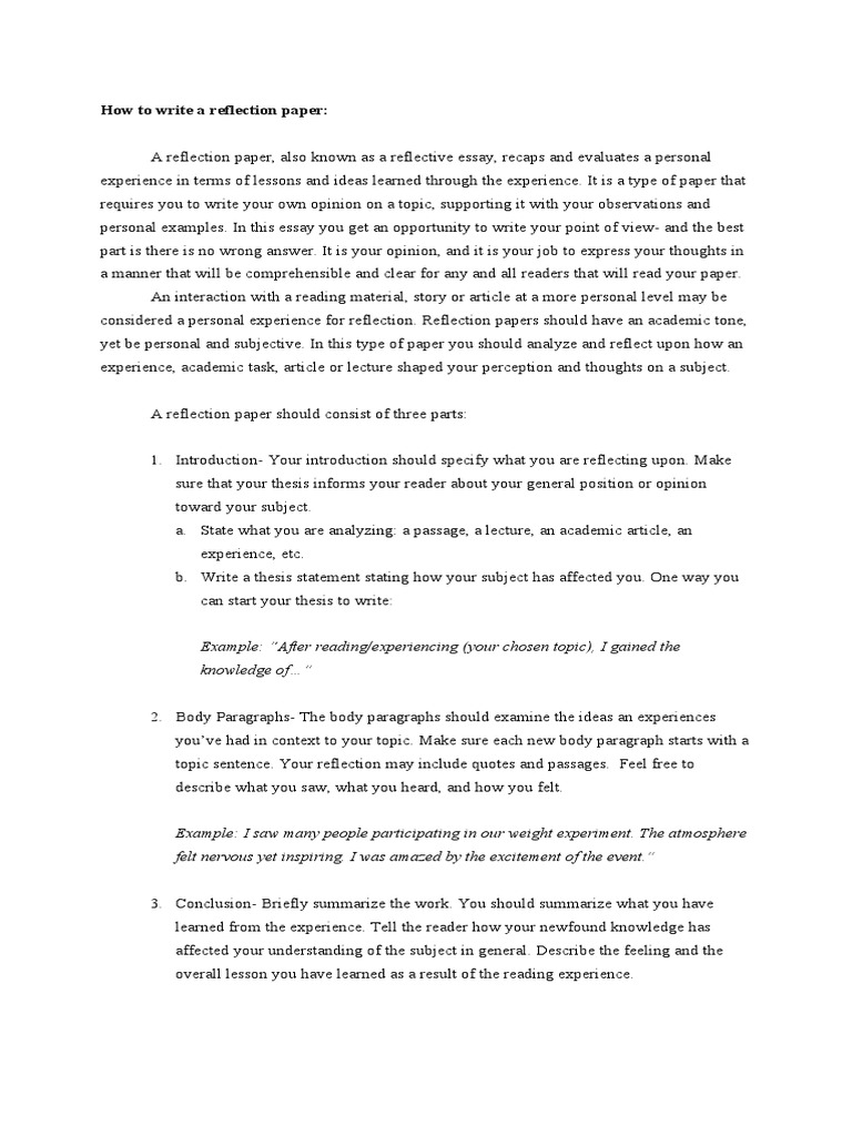 How To Write A Reflection Paper | PDF | Essays | Thesis