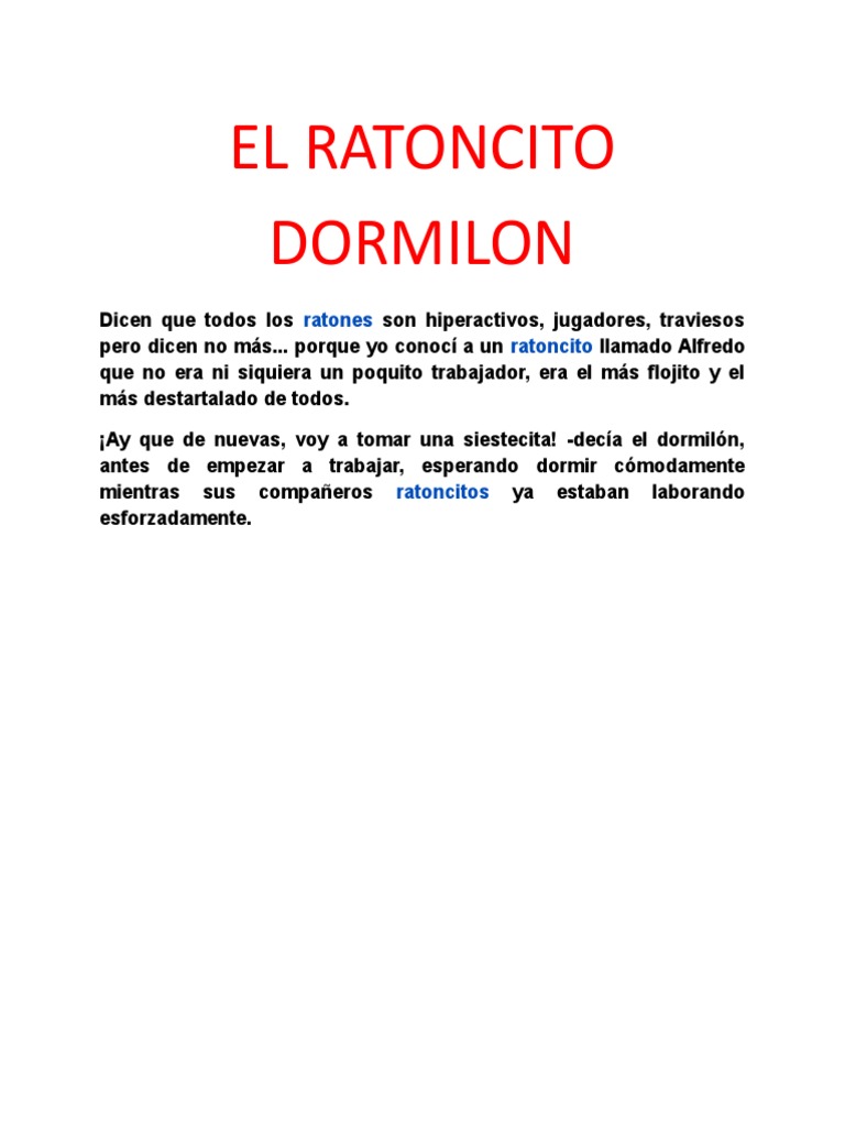 El Ratón Dormilón: Cuento Infantil | PDF | Libros para adolescentes ...