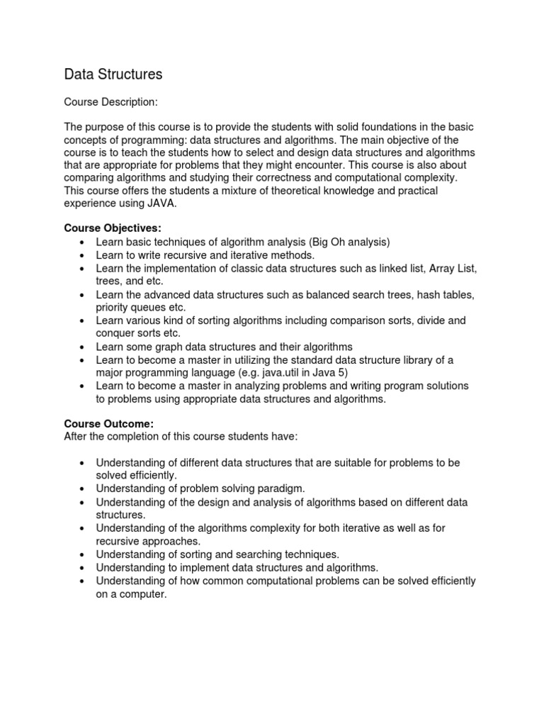 Data Structures: Course Objectives | PDF | Data Structure | Algorithms