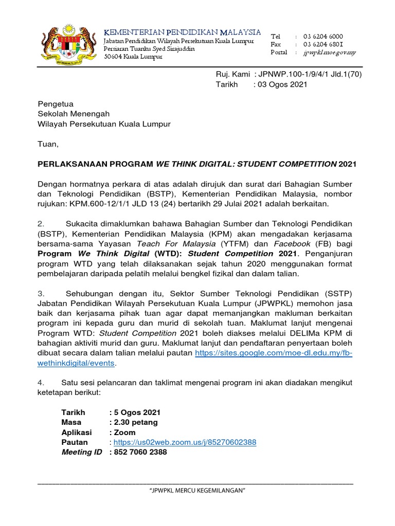 Surat Program We Think Digital - SMK | PDF