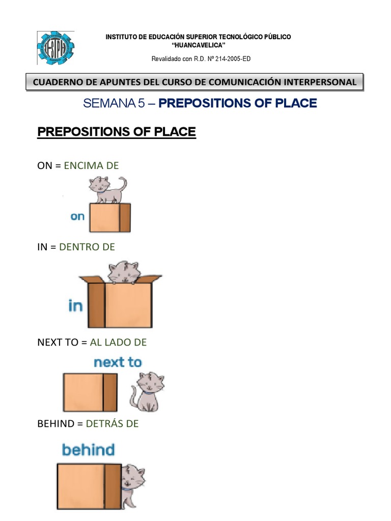WEEK 05 Prepositions of Place Theory | PDF | Teaching Methods & Materials