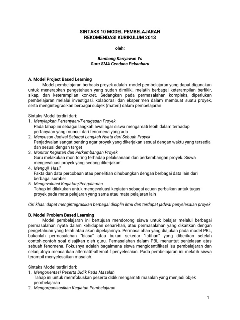Sintaks 10 Model Pembelajaran Efektif | PDF