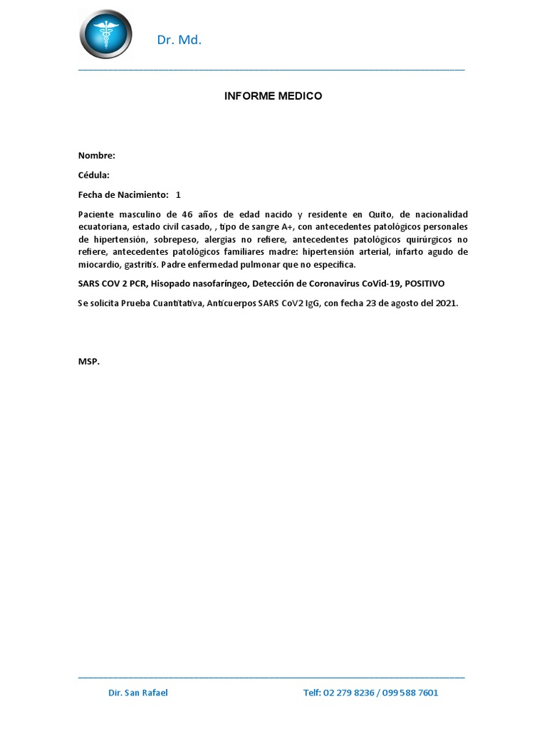 Dr. MD.: Informe Medico | PDF