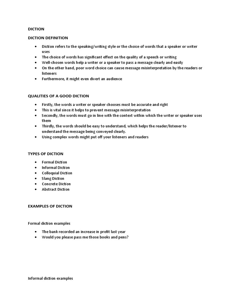 Diction Diction Definition | PDF | Career & Growth | Language Arts ...