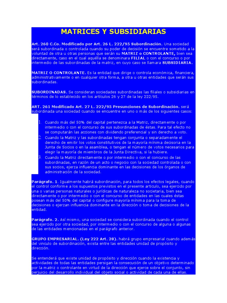 MATRICES Y SUBSIDIARIAS (Talleres) | PDF | Contabilidad | Compartir ...