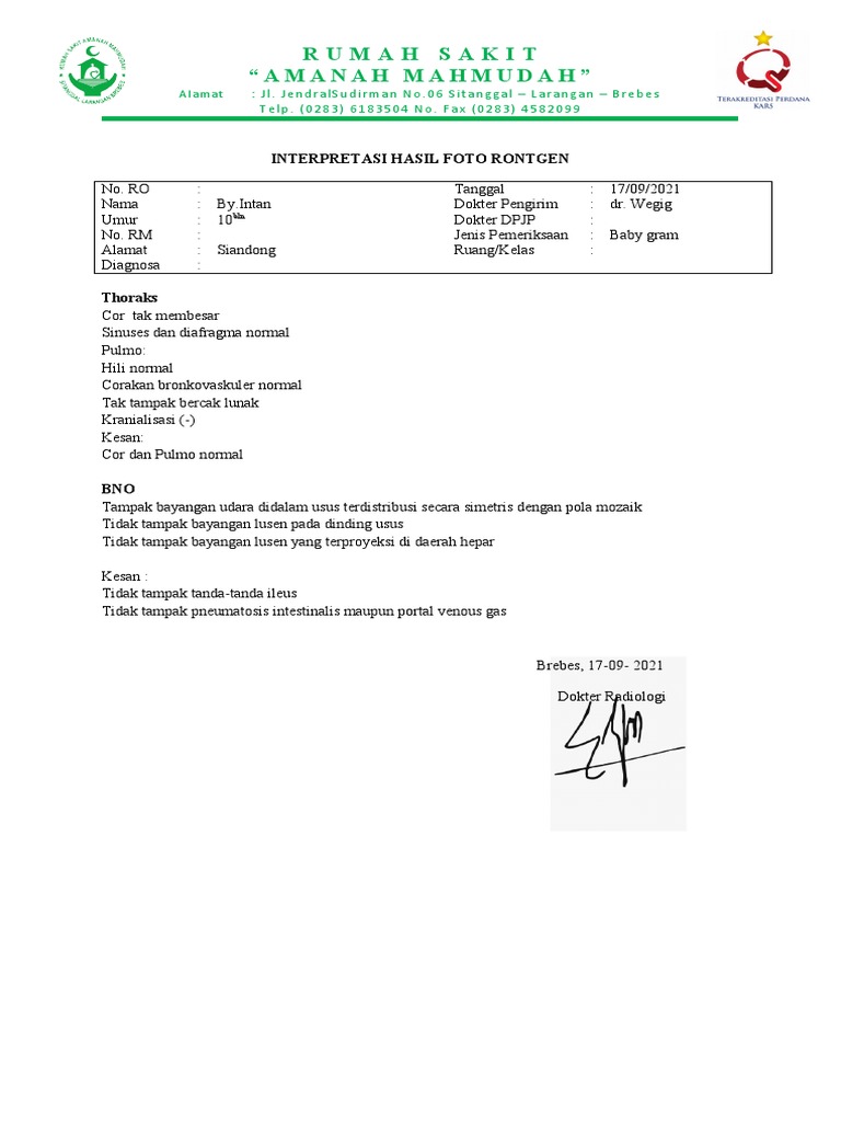 Hasil Rontgen Babygram Normal | PDF
