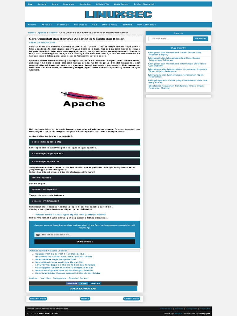 Cara Uninstall Dan Remove Apache2 Di Ubuntu Dan Debian | PDF