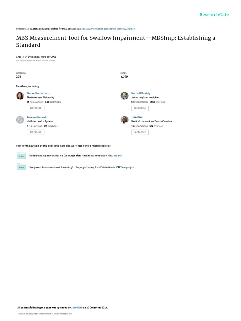 Mbs Measurement Tool For Swallow Impairment-Mbsimp: Establishing A ...