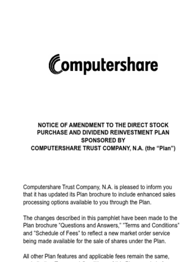 Updated Computershare Plan Features | PDF | Stocks | Order (Exchange)