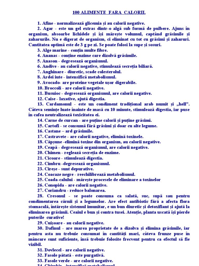 100 Alimente Fara Calorii. New Document Microsoft Word | PDF
