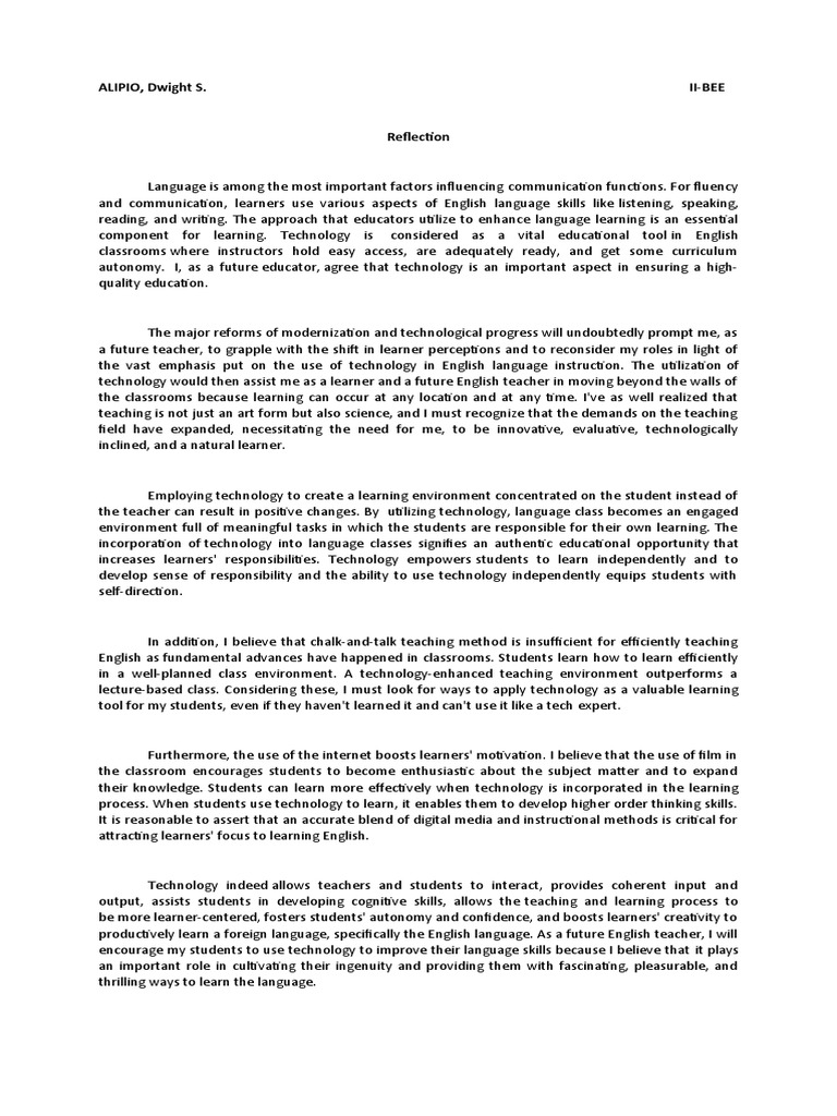 Alipio - Reflection | PDF | Learning | Teachers