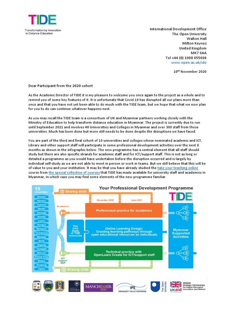 TIDE 2020 Cohort Welcome Letter v2 - 10.11.20 - AL | PDF | Pedagogy | Behavior Modification