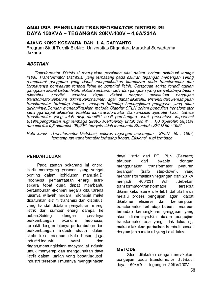 Analisis Kinerja Transformator Distribusi | PDF