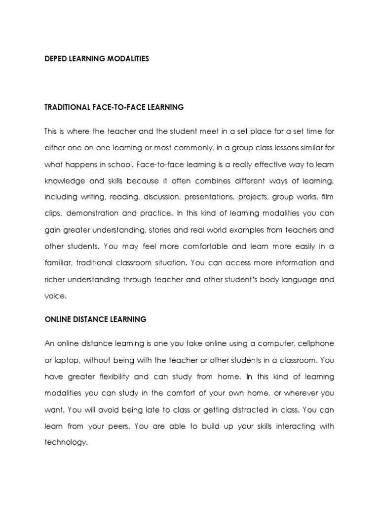 Deped Learning Modalities | PDF | Educational Technology | Distance ...