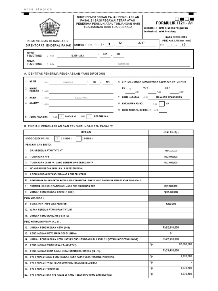 A. Formulir Bukti Potong 1721 A1 Non PNS | PDF
