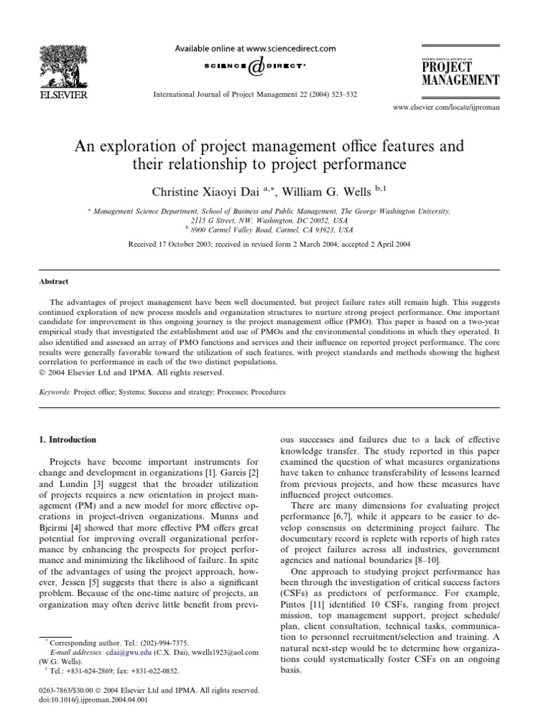 PMO Features and Project Performance | PDF | Project Management | Cognition