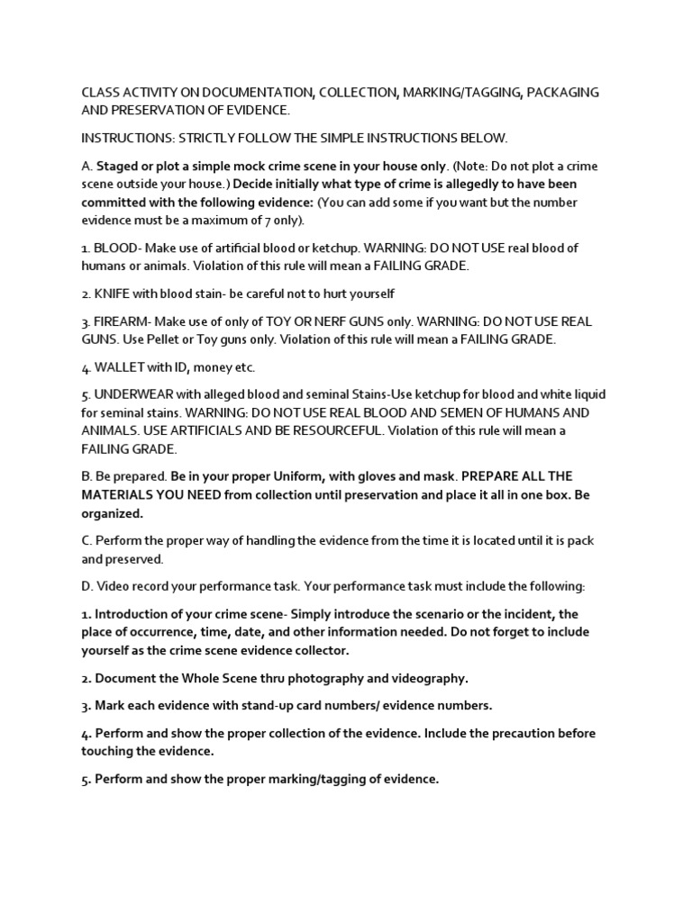 Class Activity On Documentation | PDF | Crime Scene
