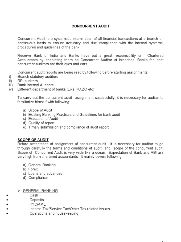 Concurrent Audit | PDF | Cheque | Reserve Bank Of India