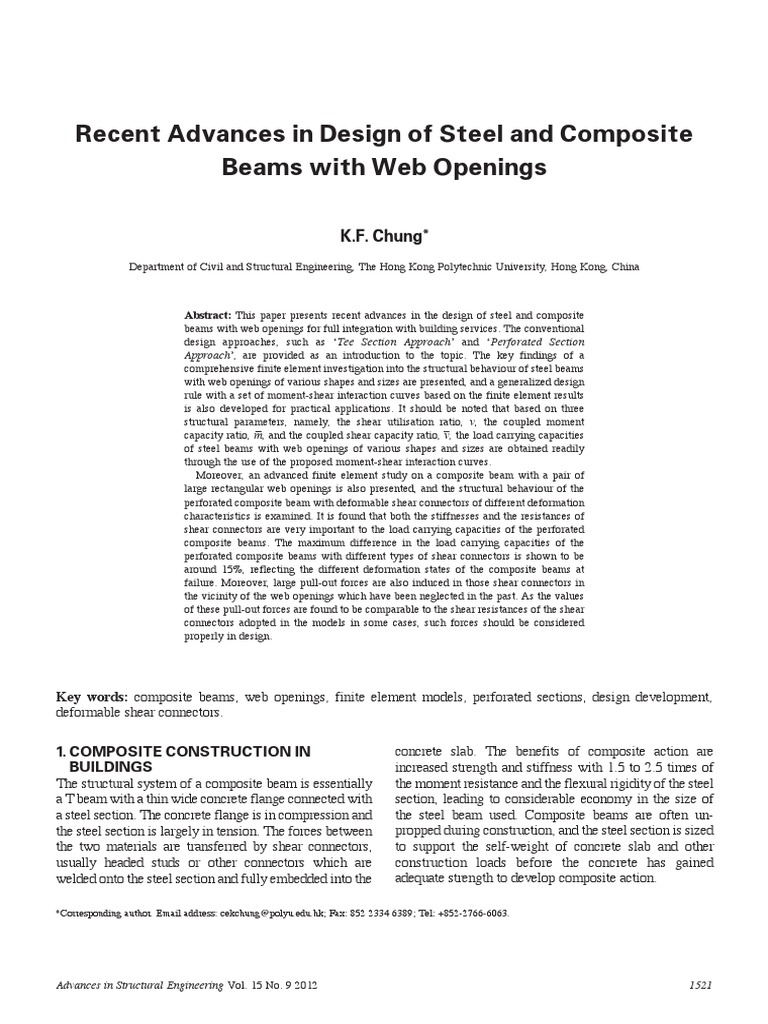 Recent Advances in Design of Steel and Composite Beams With Web Openings | PDF | Beam (Structure ...