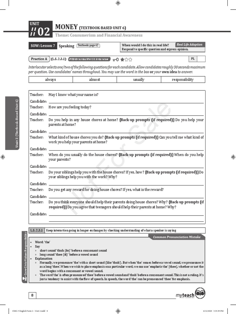 OMG 5 English Form 2 - Unit 2 | PDF | Teachers