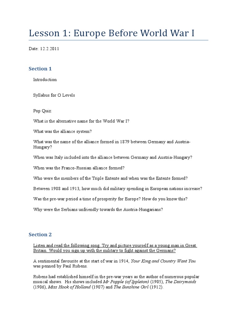 Lesson 1: Europe Before World War I: Section 1 | PDF | Austria Hungary ...