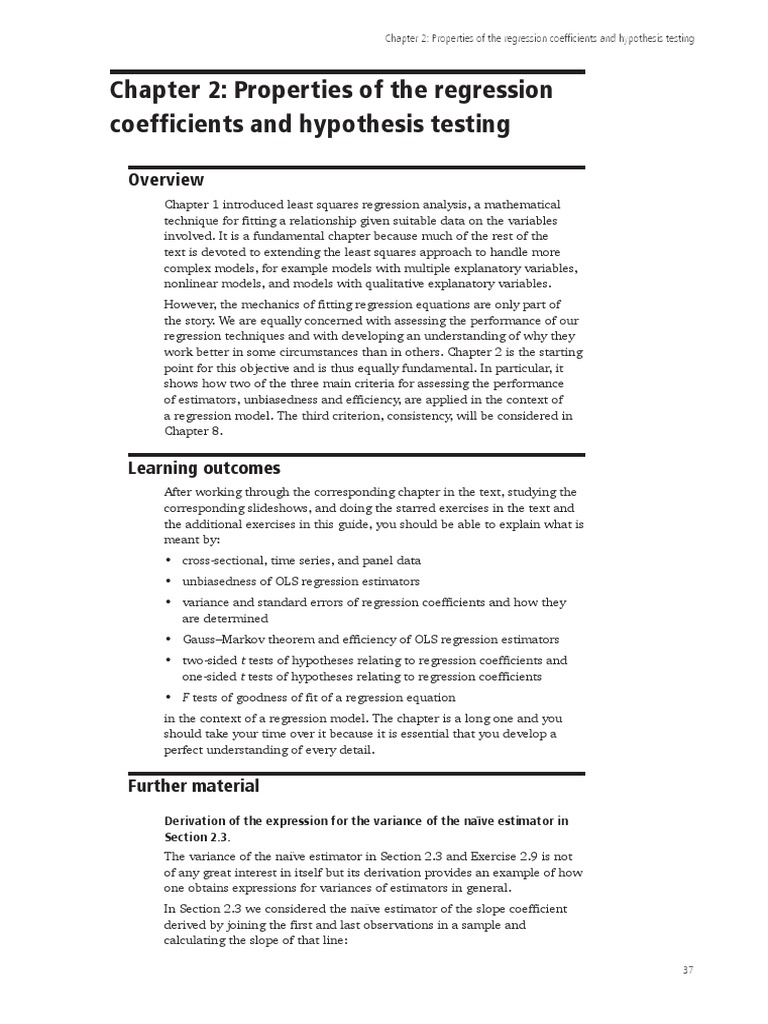 Chapter 2: Properties of The Regression Coefficients and Hypothesis ...