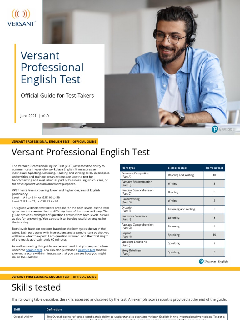 Official Test Guide Versant Professional English Test Final | PDF ...