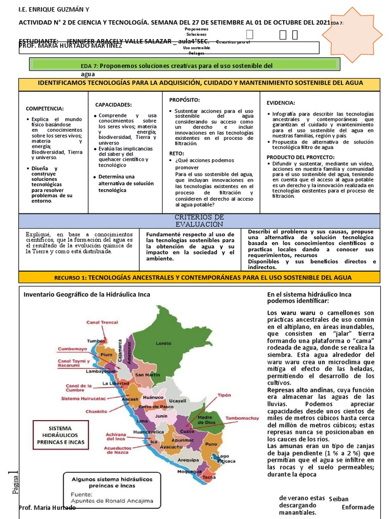 3° y 4° Sec. Semana 2 EDA 7 Resuelto 100 | PDF | Agua | Filtración