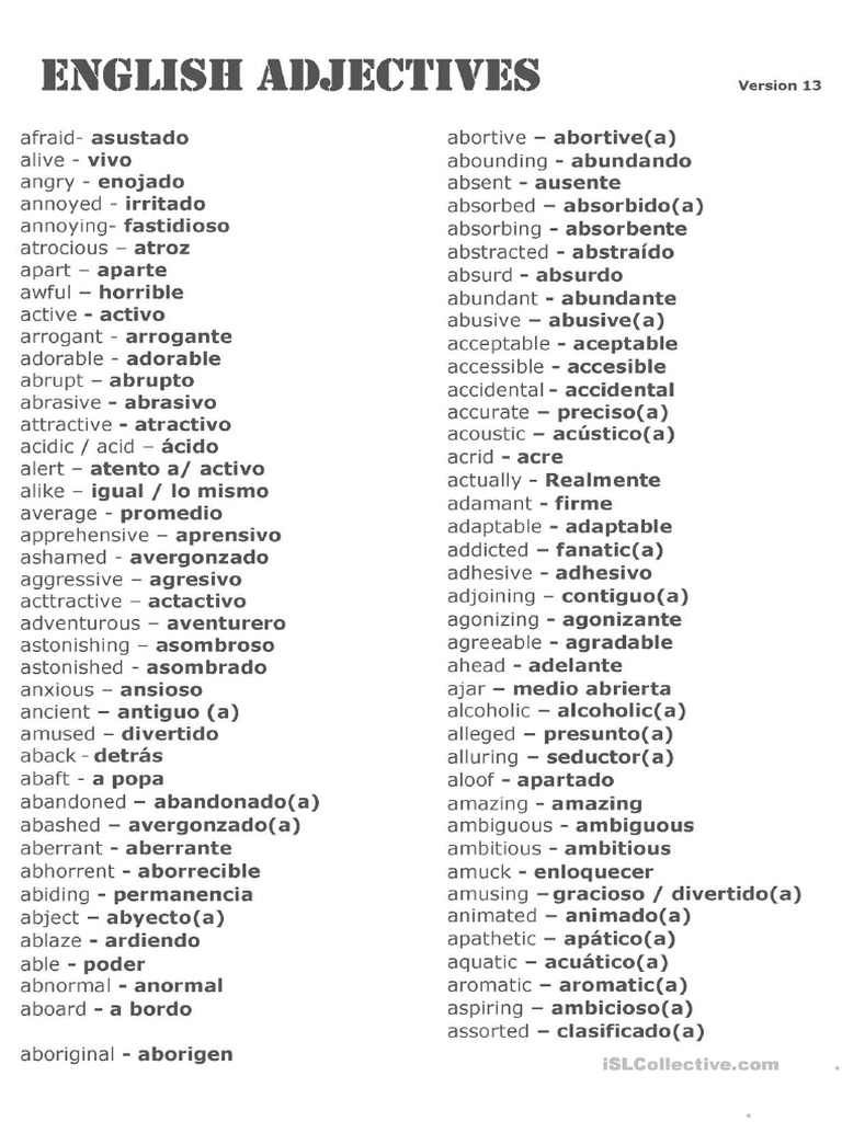 Adjetivos List | PDF