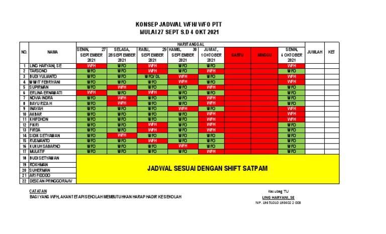 Jadwal Wfh-Wfo Sept 2021 Ok | PDF