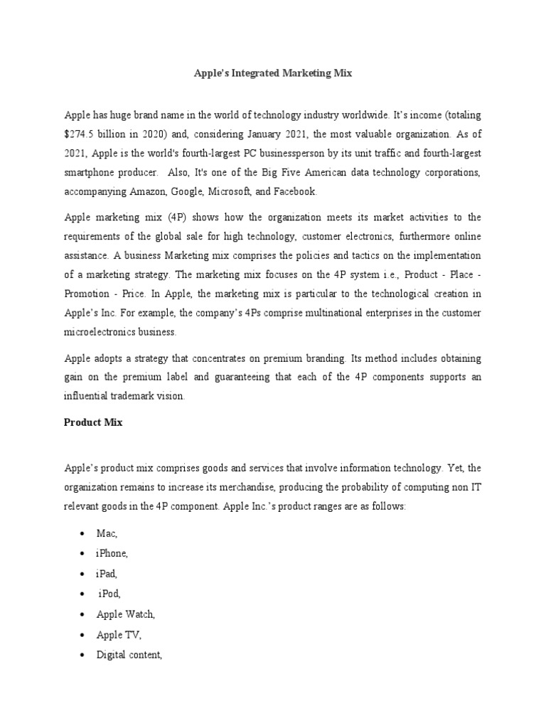Apple's Marketing Mix Strategy | PDF | Apple Inc. | Marketing