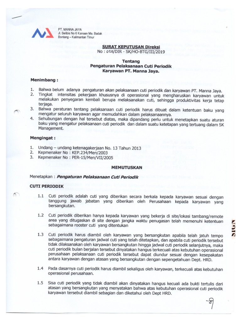 Surat Keputusan - Tentang Pengaturan Pelaksanaan Cuti Periodik | PDF