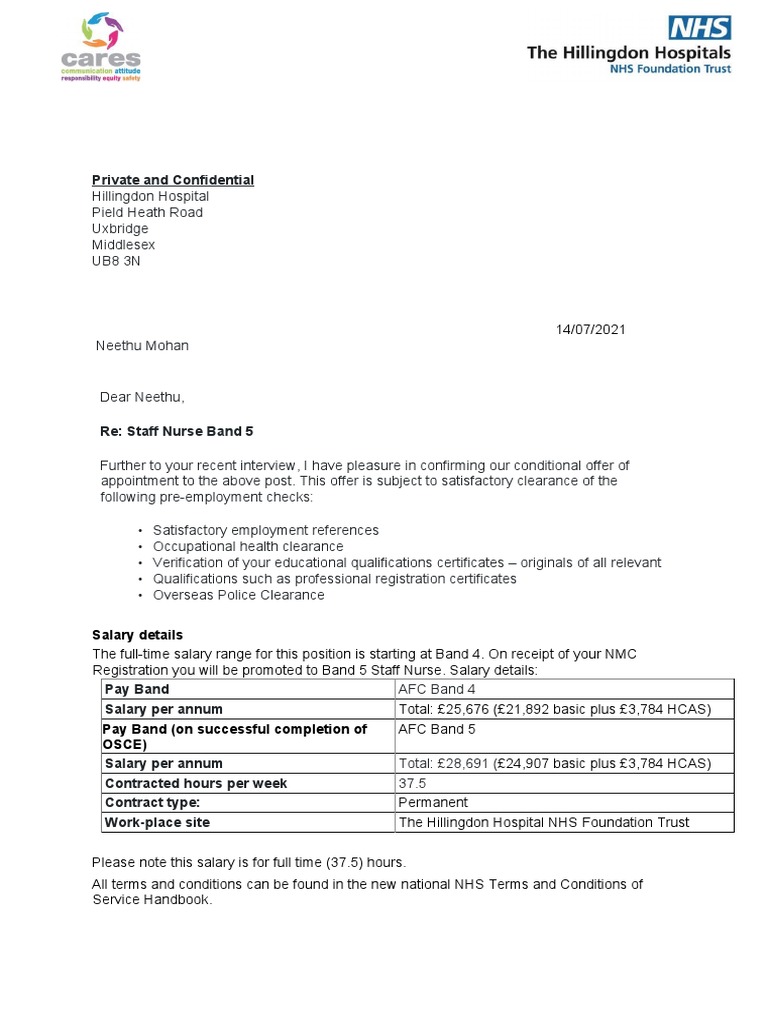 NHS Conditional Job Offer Letter | PDF | National Health Service | Nursing