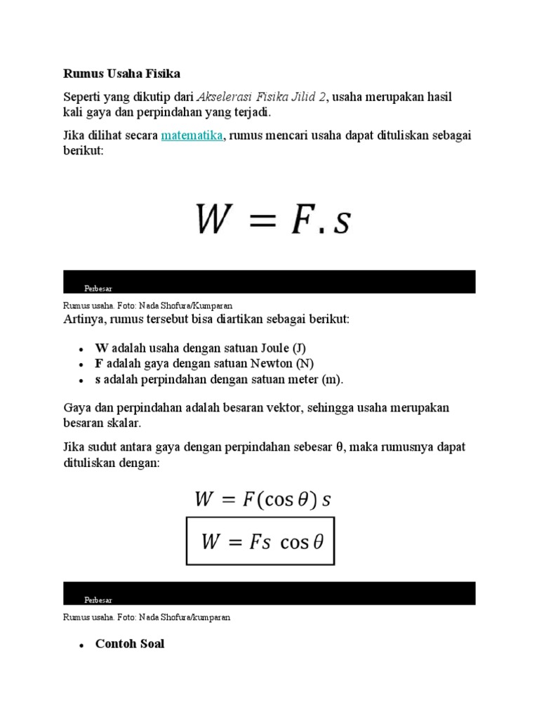 Rumus Usaha Fisika: Matematika | PDF