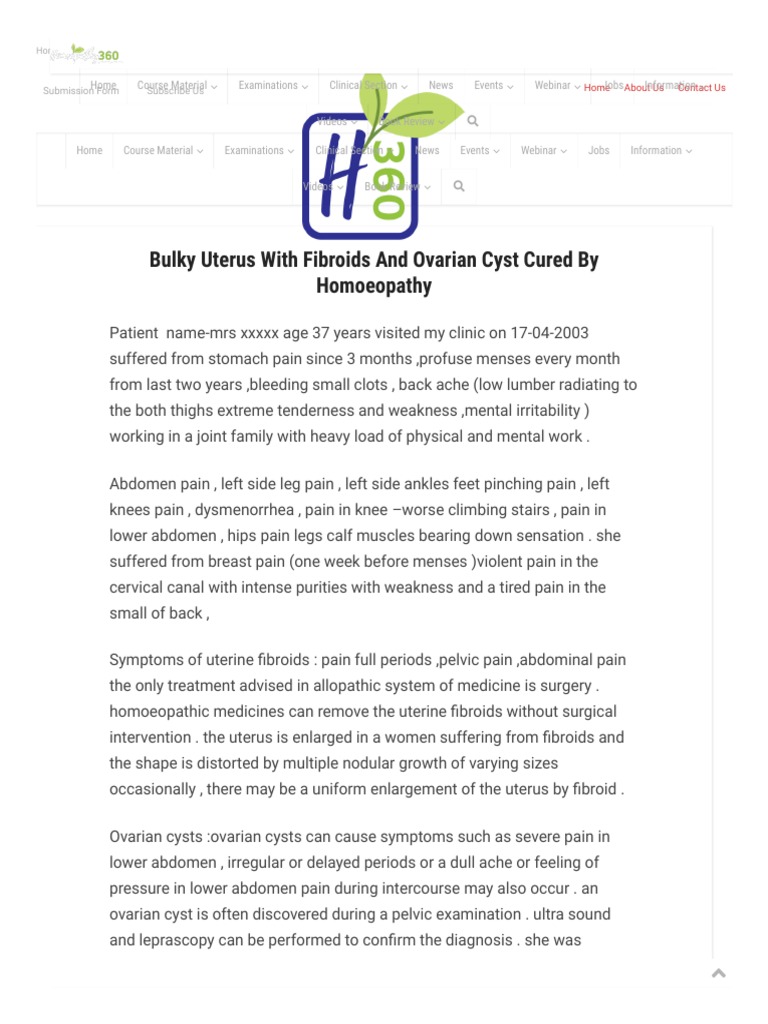 Bulky Uterus With Fibroids and Ovarian Cyst Cured by Homoeopathy ...