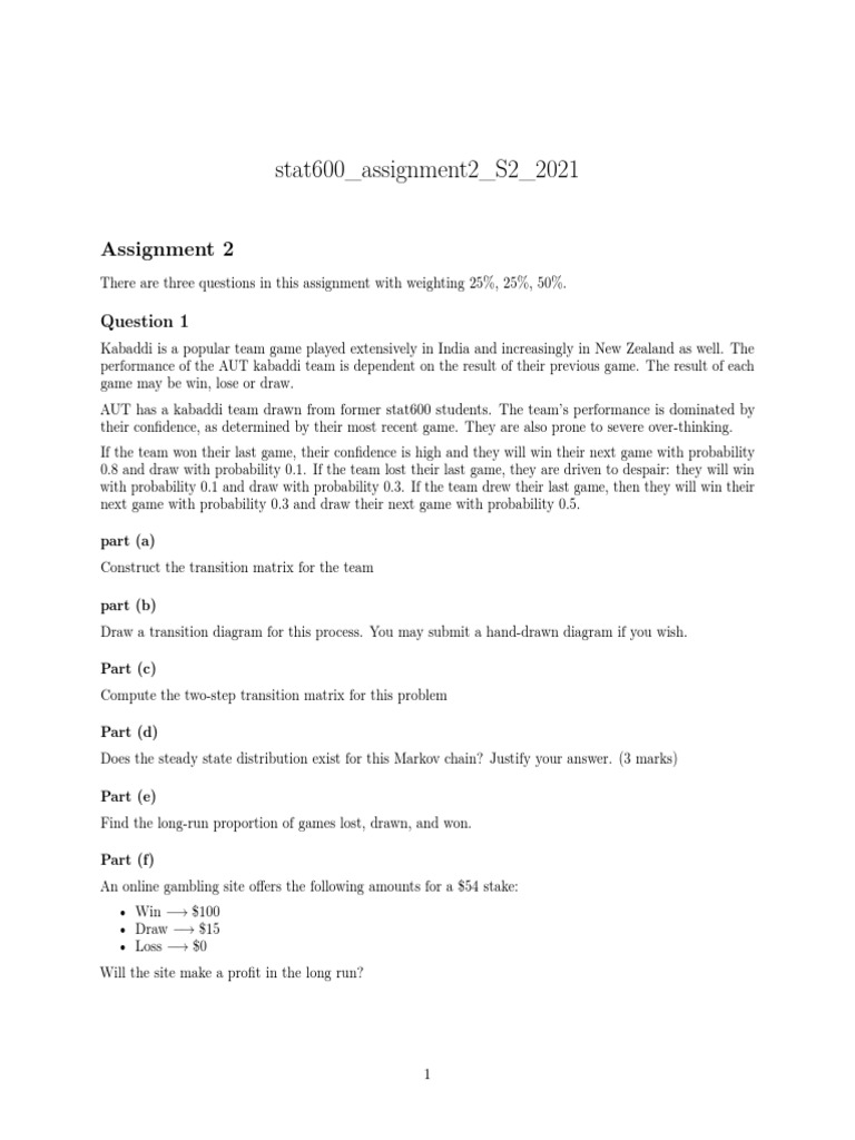 Stat600 Assignment Analysis | PDF | Markov Chain | Probability Theory
