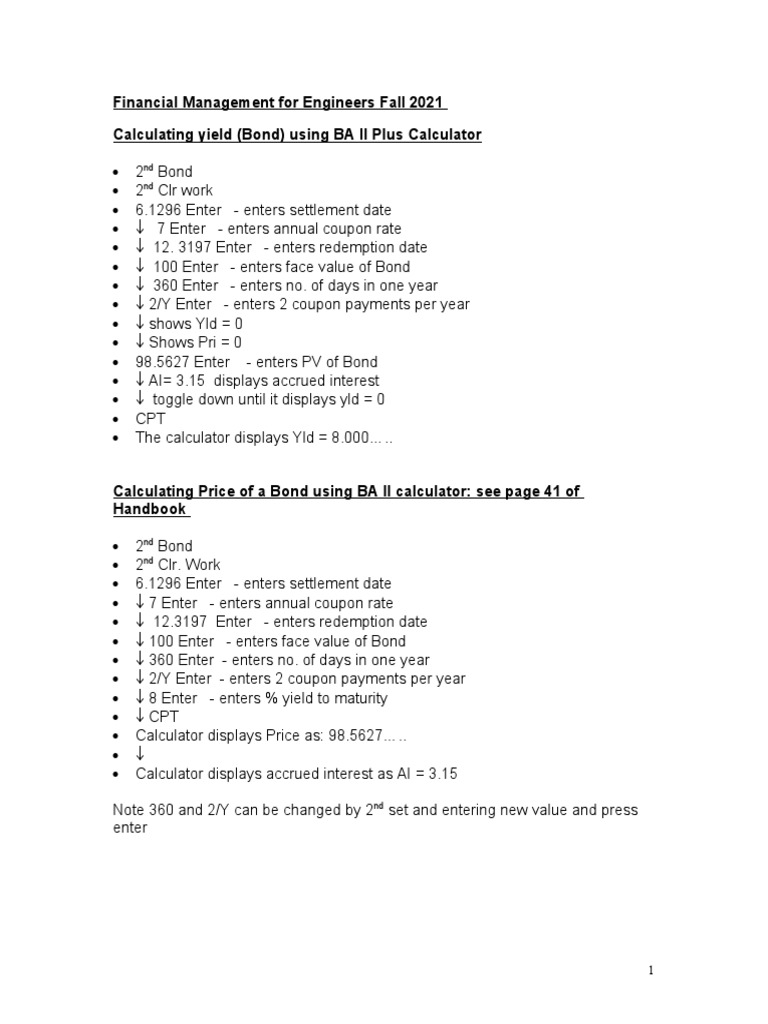 BA II Plus Calculator | PDF | Bonds (Finance) | Yield (Finance)