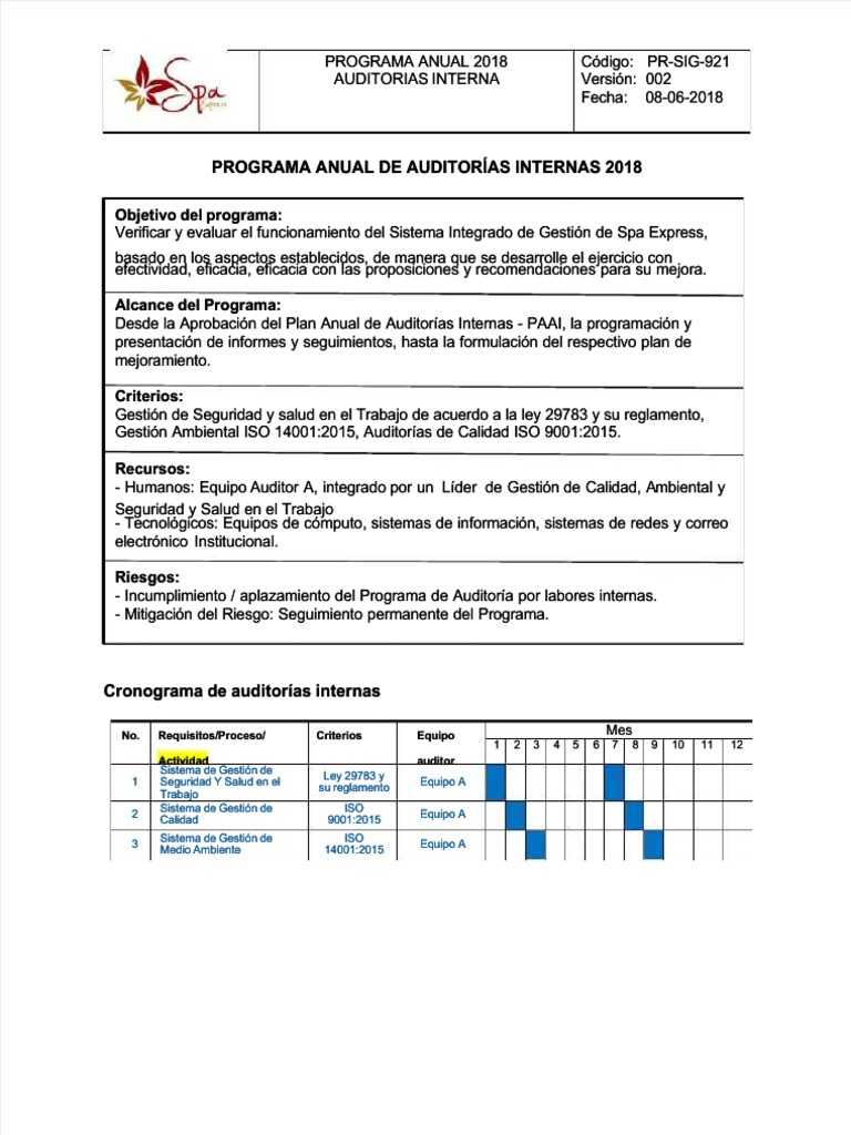 Programa Anual de Auditorias Internas | PDF | Auditoría | Contralor
